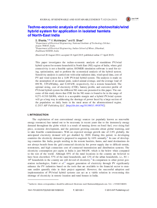 (PDF) Techno-economic analysis of standalone photovoltaic/wind hybrid system for application in ...