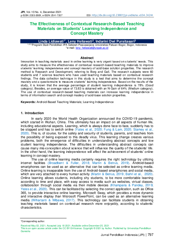 (PDF) The Effectiveness of Contextual Research-Based Teaching Materials on Students’ Learning ...