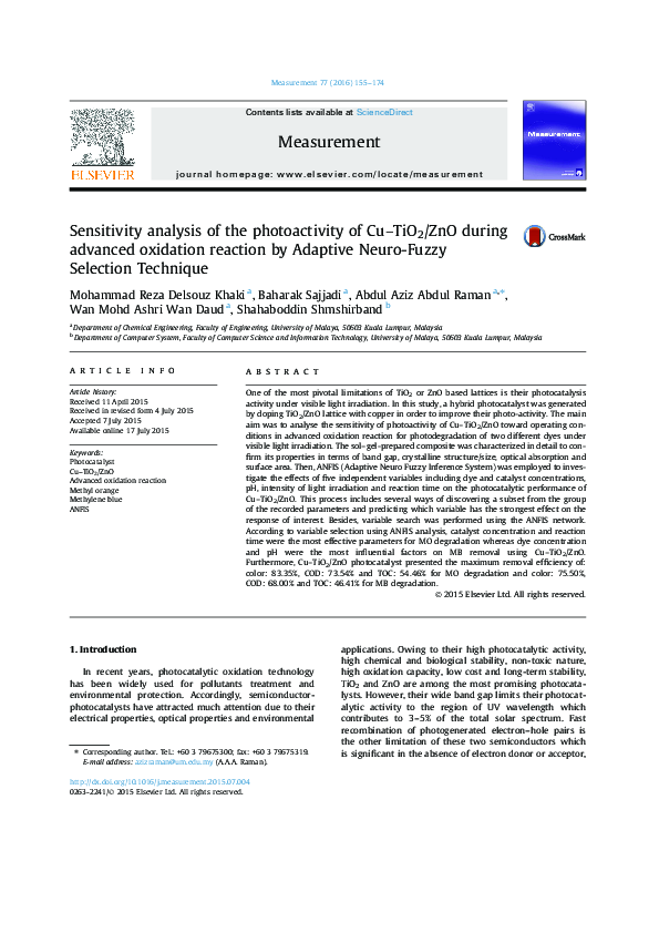 (PDF) Sensitivity analysis of the photoactivity of Cu–TiO2/ZnO during advanced oxidation ...