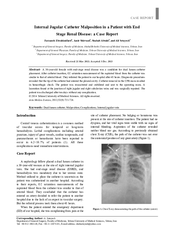 (PDF) Internal jugular catheter malposition in a patient with end stage ...
