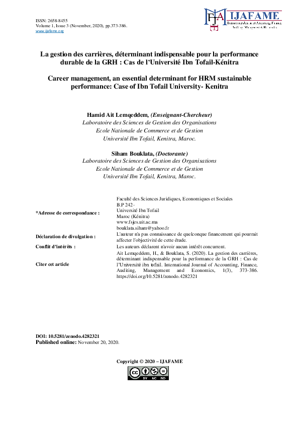 (PDF) La gestion des carrières, déterminant indispensable pour la performance de la GRH : Cas de ...
