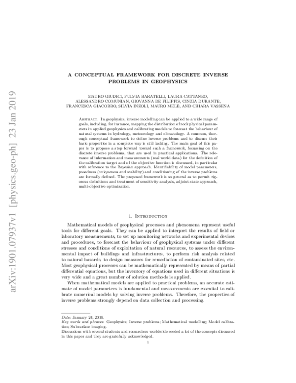 (PDF) A conceptual framework for discrete inverse problems in geophysics