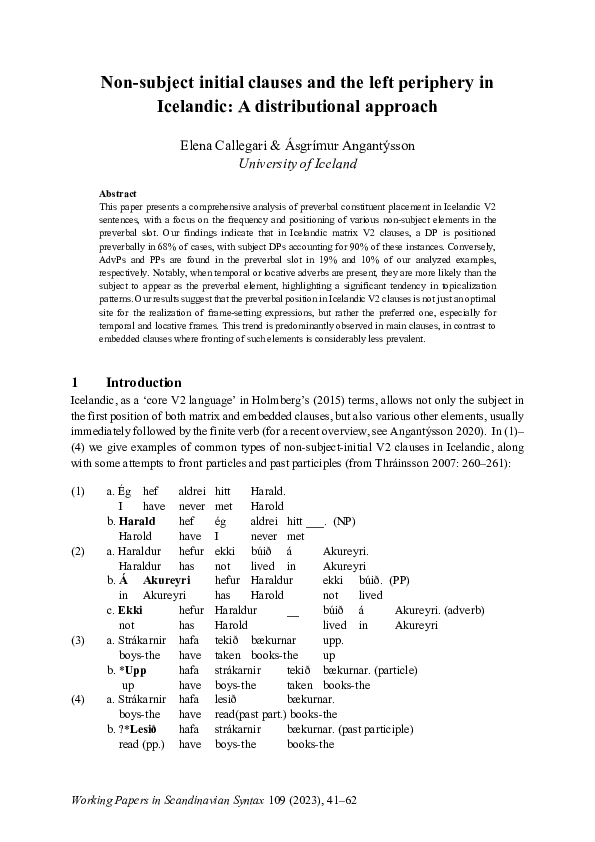 (PDF) Non-subject initial clauses and the left periphery in Icelandic ...