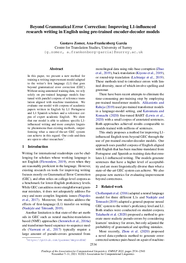 (PDF) Beyond Grammatical Error Correction: Improving L1-influenced research writing in English ...