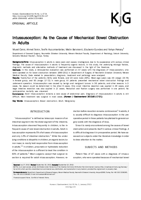 (PDF) Intussusception: As the Cause of Mechanical Bowel Obstruction in ...