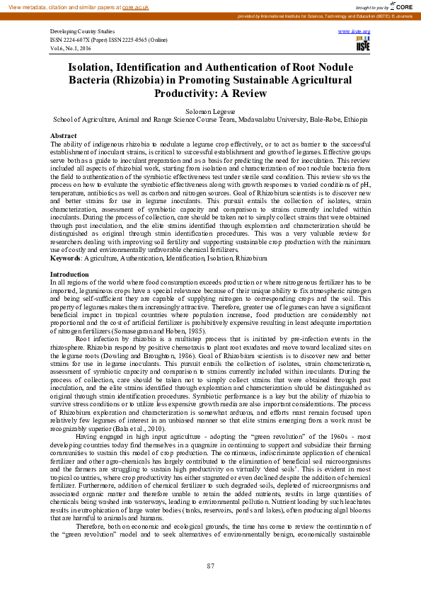 (PDF) Isolation, Identification and Authentication of Root Nodule Bacteria (Rhizobia) in ...