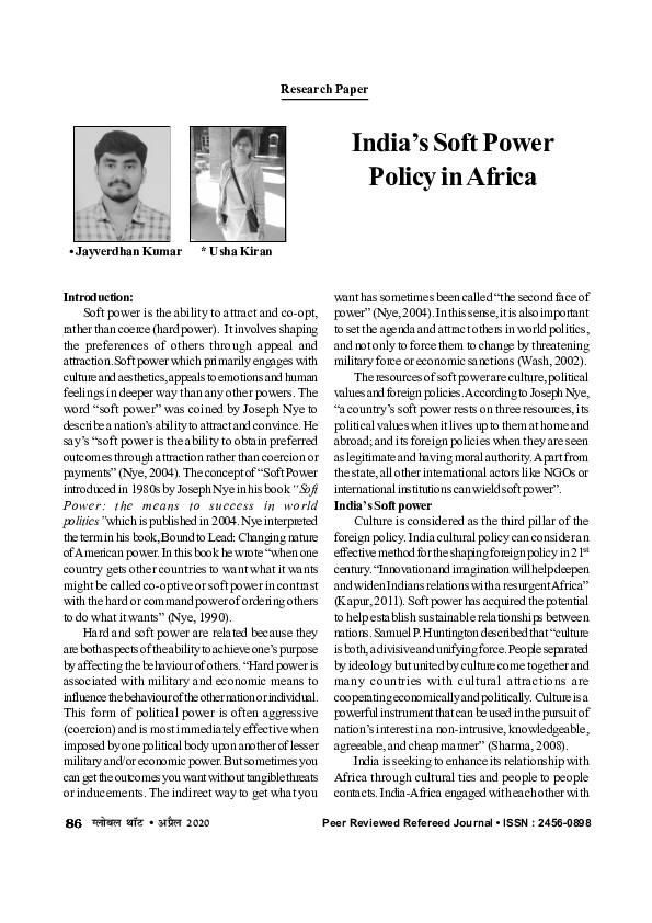 (PDF) India's Soft Power Policy in Africa