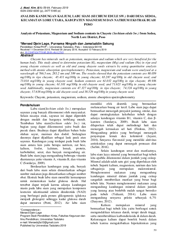 (PDF) Analysis of Potassium, Magnesium and Sodium Contents in Chayote ...