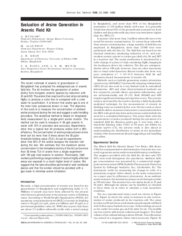 (PDF) Evaluation of Arsine Generation in Arsenic Field Kit