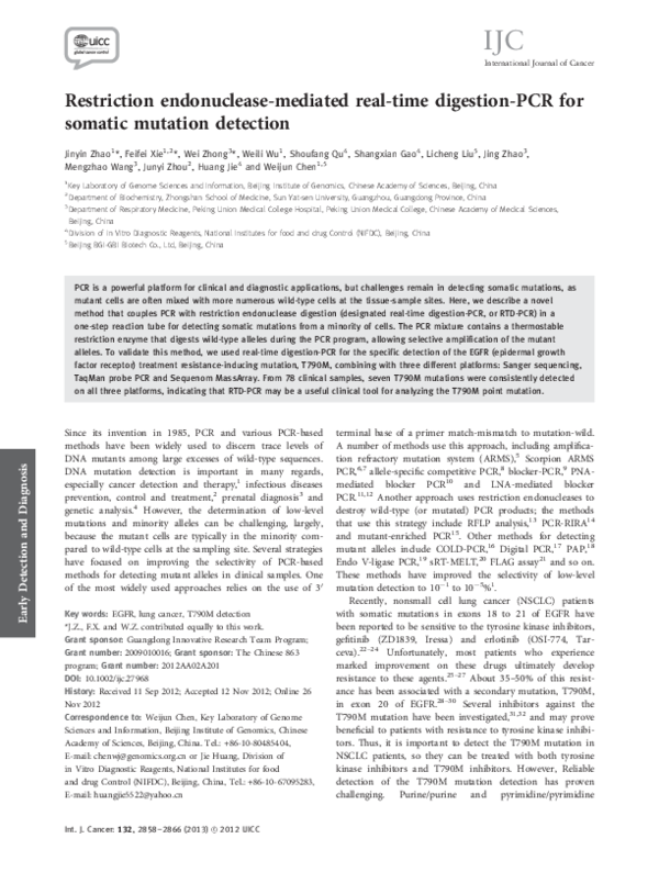 (PDF) Restriction endonuclease-mediated real-time digestion-PCR for somatic mutation detection