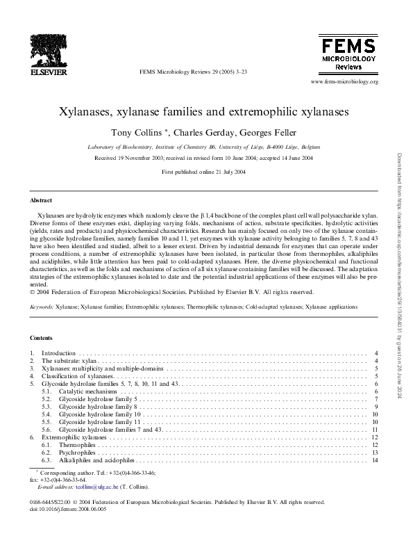 (PDF) Xylanases, xylanase families and extremophilic xylanases