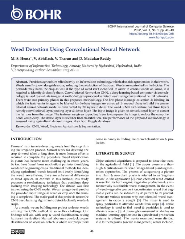(PDF) Weed Detection Using Convolutional Neural Network