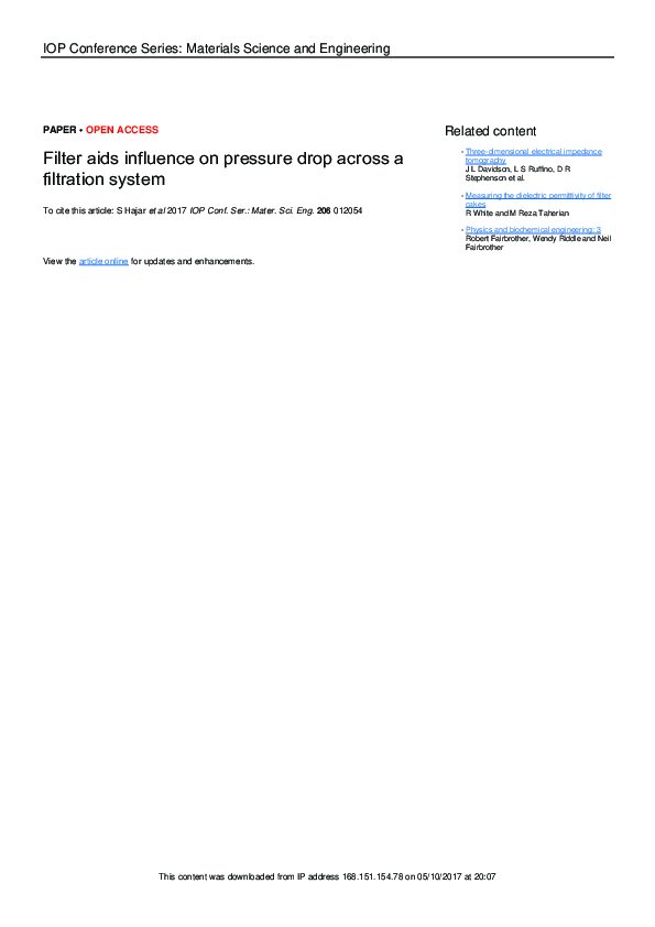 (PDF) Filter aids influence on pressure drop across a filtration system