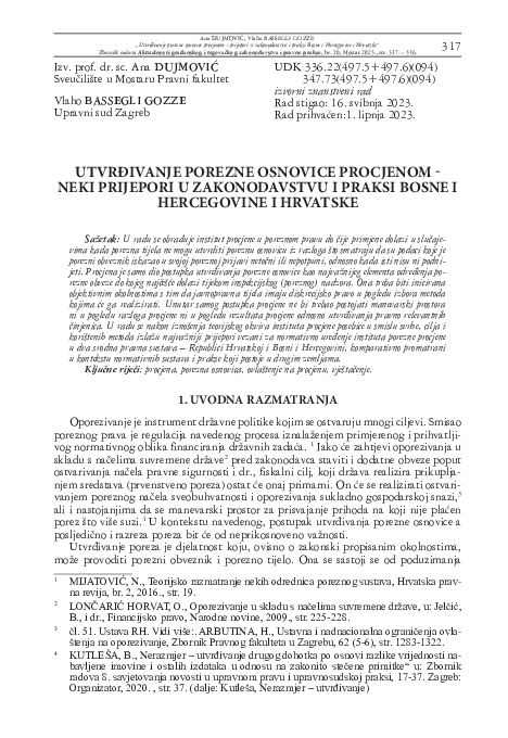 (PDF) Utvrđivanje porezne osnovice procjenom – prijepori u zakonodavstvu i praksi Bosne i ...