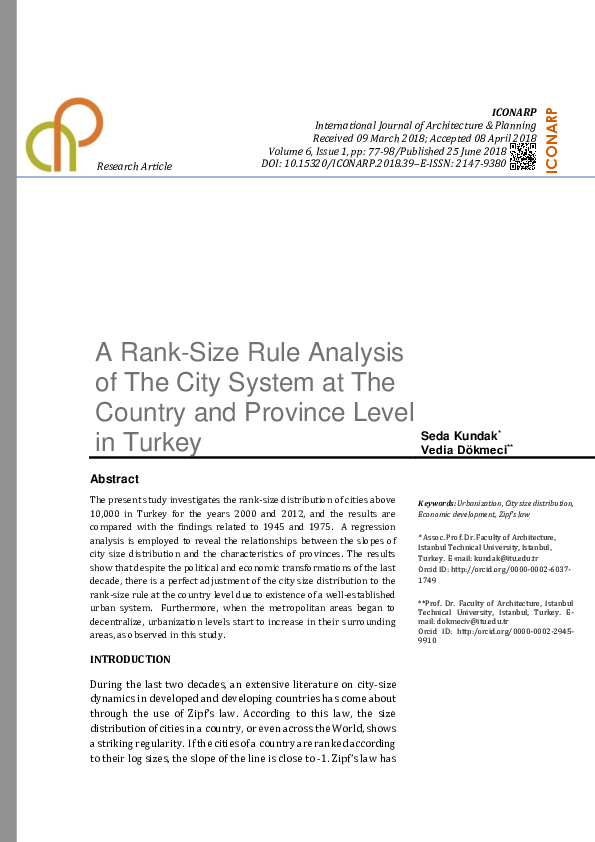 (PDF) A Rank-Size Rule Analysis of The City System at The Country and ...
