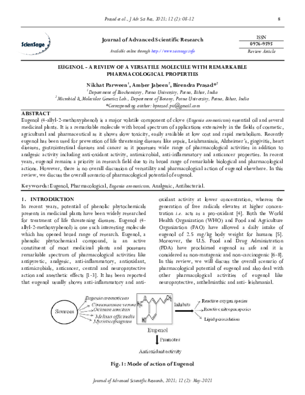 (PDF) Eugenol - a Review of a Versatile Molecule with Remarkable Pharmacological Properties