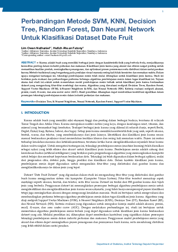 (PDF) Perbandingan Metode SVM, KNN, Decision Tree, Random Forest, Dan Neural Network Untuk ...