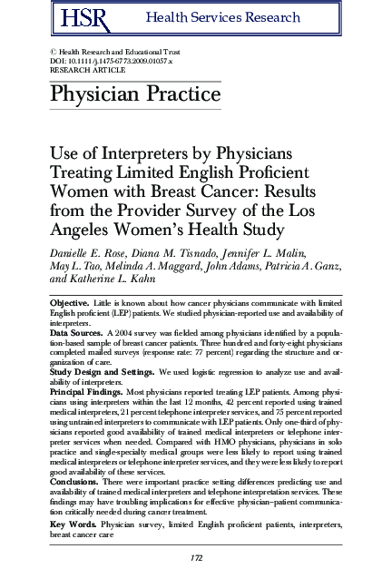 (PDF) Use of Interpreters by Physicians Treating Limited English ...