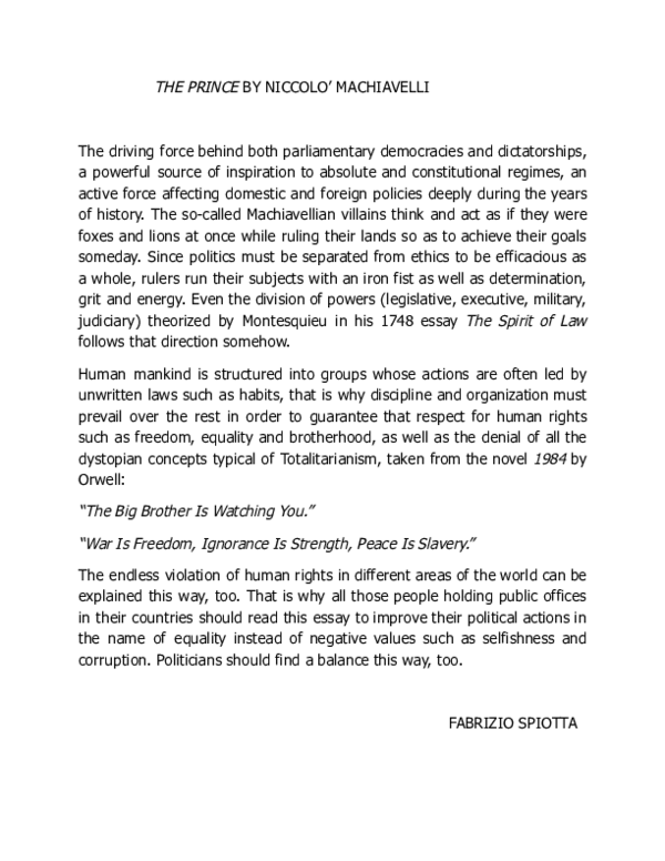 (PDF) "THE PRINCE" BY NICCOLO' MACHIAVELLI
