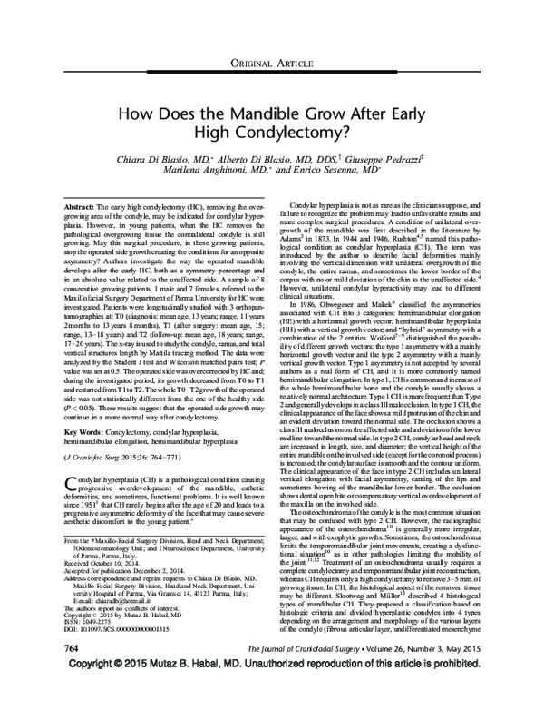 (PDF) How Does the Mandible Grow After Early High Condylectomy?