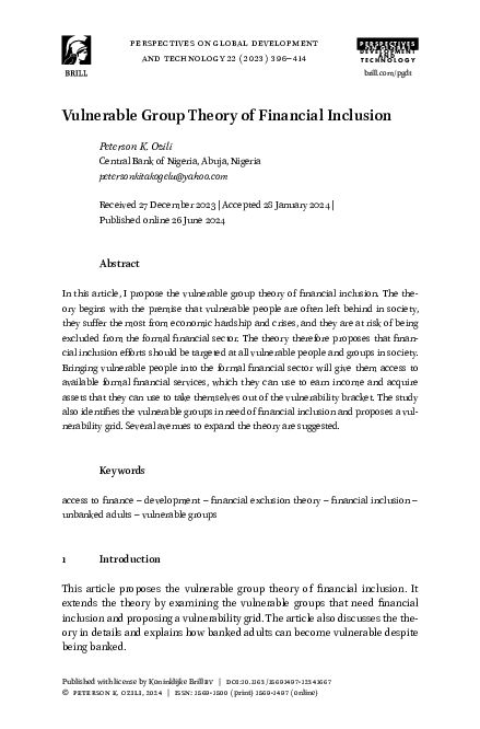 (PDF) Vulnerable Group Theory of Financial Inclusion