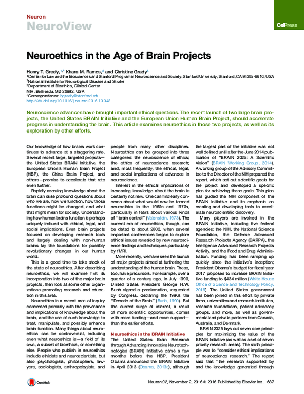 (PDF) Neuroethics in the Age of Brain Projects