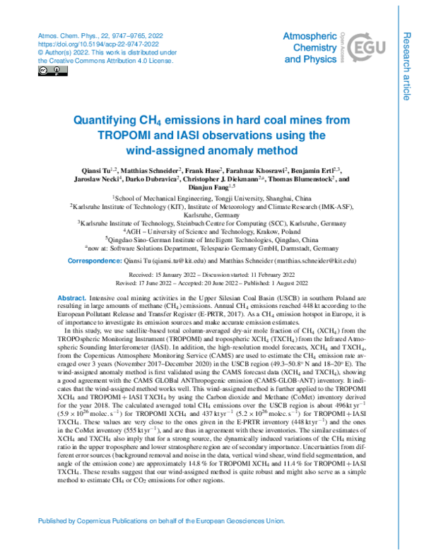 (PDF) Quantifying CH 4 emissions in hard coal mines from TROPOMI and IASI observations using the ...