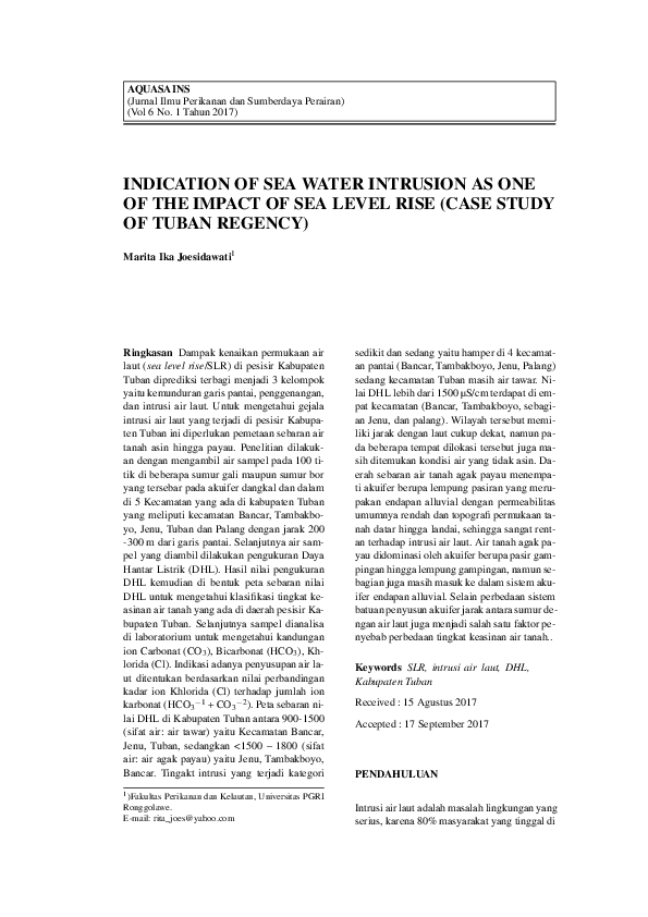 (PDF) Indication of Sea Water Intrusion as One of the Impact of Sea ...