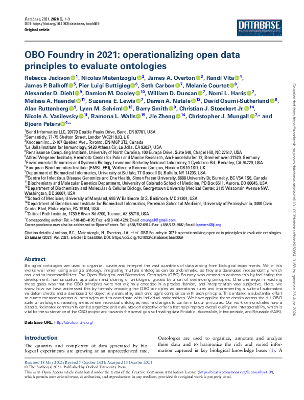 (PDF) OBO Foundry in 2021: operationalizing open data principles to evaluate ontologies | Damion ...