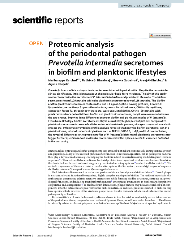 (PDF) Proteomic analysis of the periodontal pathogen Prevotella ...