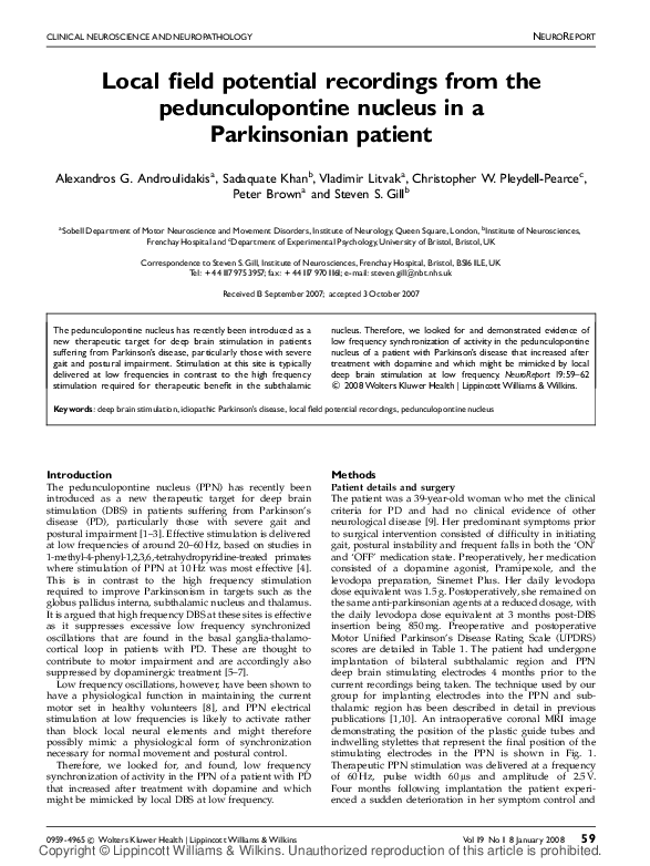 (PDF) Local field potential recordings from the pedunculopontine ...