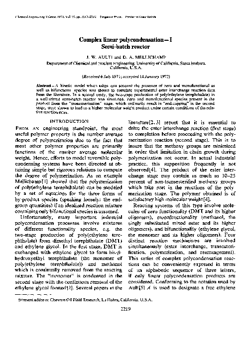 (PDF) Complex linear polycondensation—I Semi-batch reactor