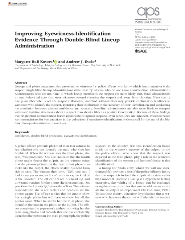 (PDF) Improving Eyewitness-Identification Evidence Through Double-Blind ...
