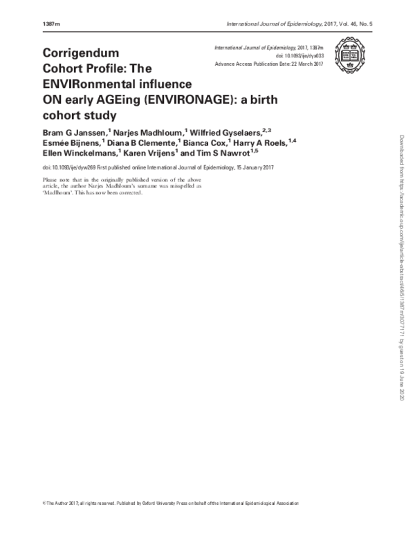 (PDF) Cohort Profile: The ENVIRonmental influence ON early AGEing ...