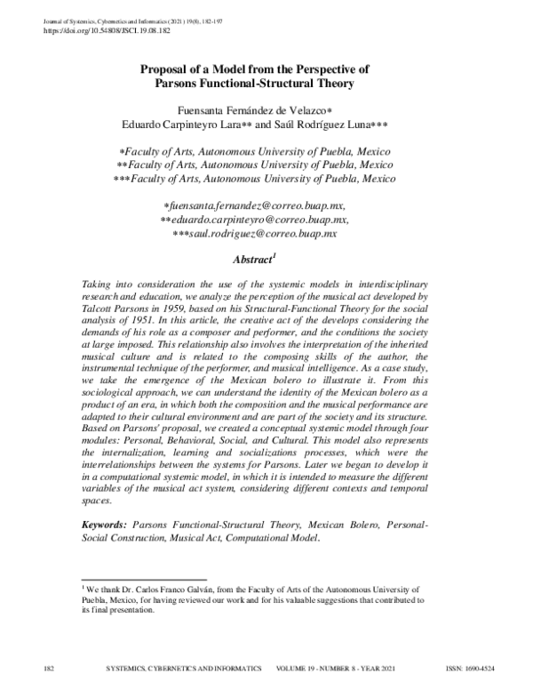(PDF) Proposal of a Model from the Perspective of Parsons Functional ...