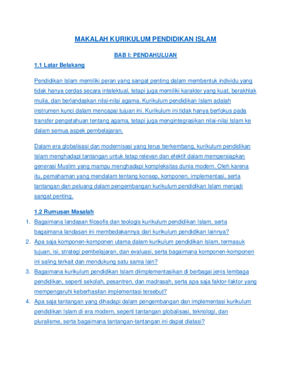 (PDF) MAKALAH KURIKULUM PENDIDIKAN ISLAM