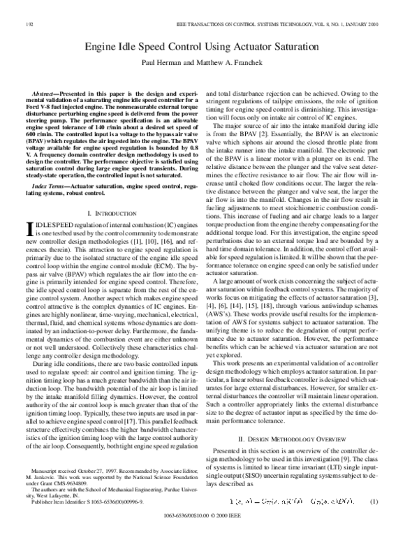 (PDF) Engine idle speed control using actuator saturation
