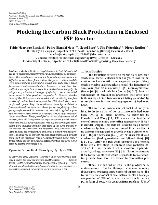 (PDF) Modeling the Carbon Black Production in Enclosed FSP Reactor