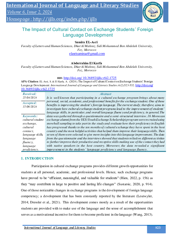 (PDF) The Impact of Cultural Contact on Exchange Students' Foreign ...