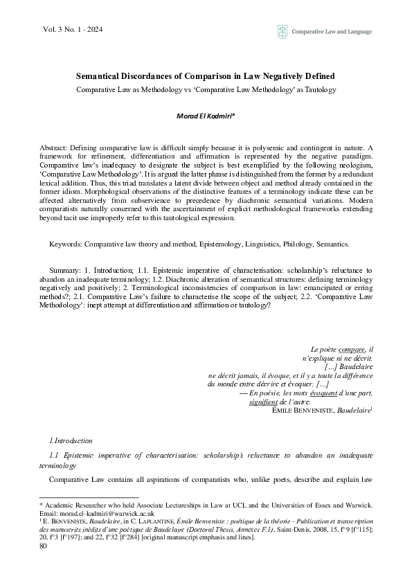 (PDF) Semantical Discordances of Comparison in Law Negatively Defined