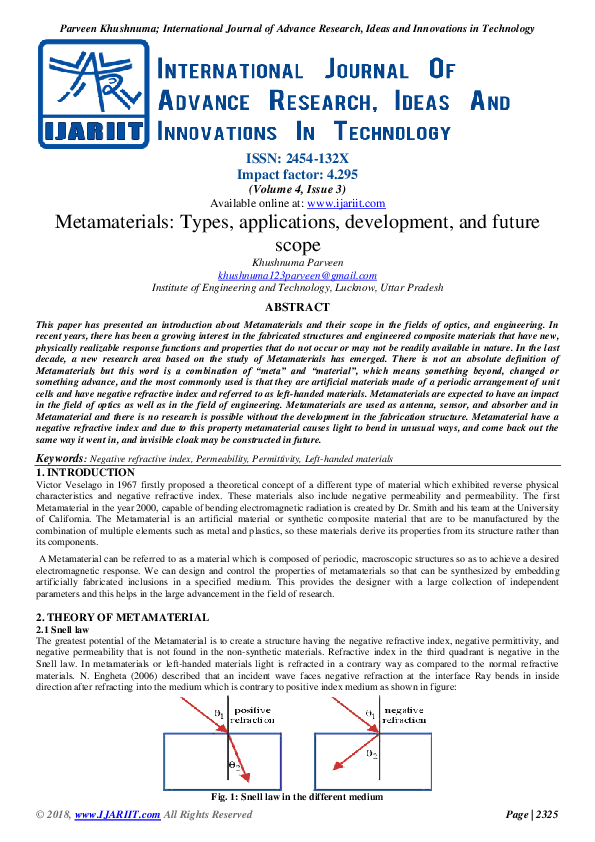 (PDF) Metamaterials: Types, applications, development, and future scope