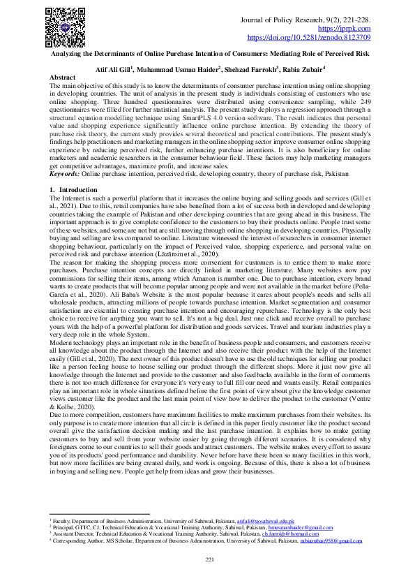 (PDF) Analyzing the Determinants of Online Purchase Intention of Consumers: Mediating Role of ...