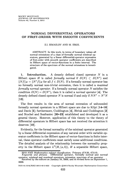 (PDF) Normal differential operators of first-order with smooth coefficients