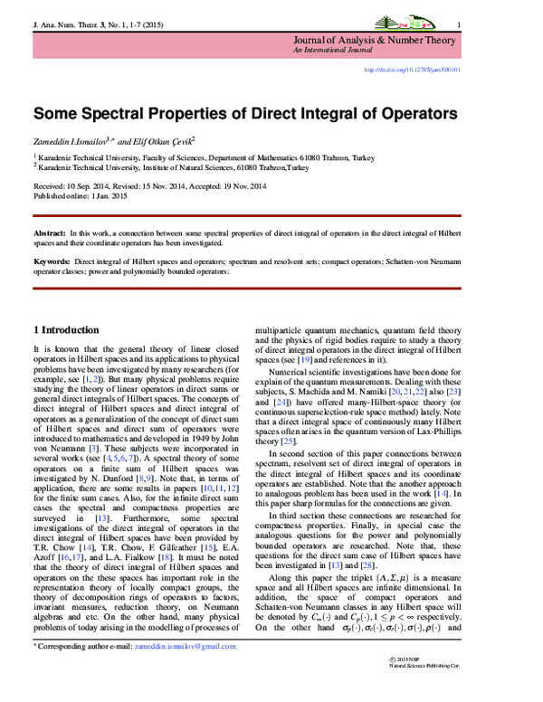 (PDF) Some Spectral Properties of Direct Integral of Operators