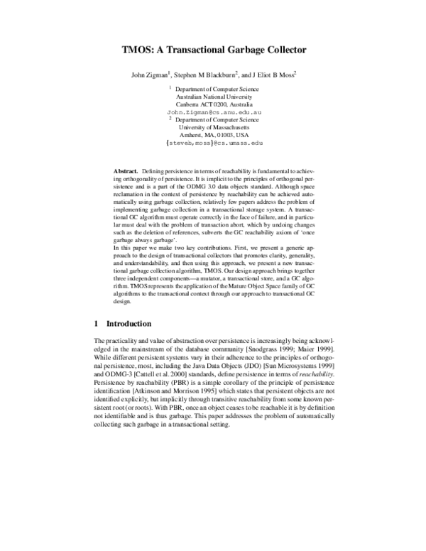 (PDF) TMOS: A Transactional Garbage Collector