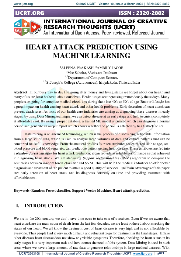(PDF) Heart Attack Prediction using Machine Learning