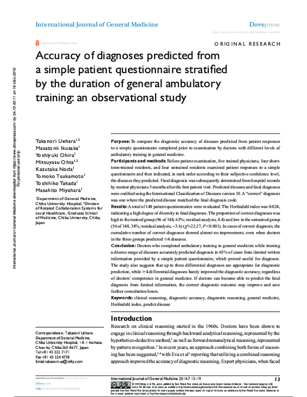 (PDF) Accuracy of diagnoses predicted from a simple patient questionnaire stratified by the ...