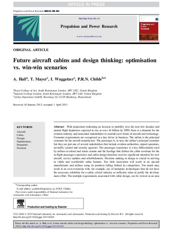 (PDF) Future aircraft cabins and design thinking: optimisation vs. win ...
