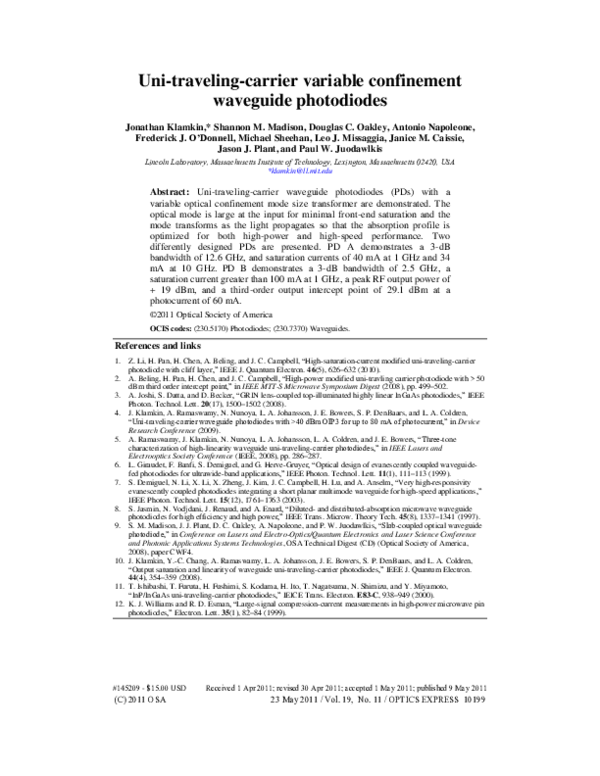 (PDF) Uni-traveling-carrier variable confinement waveguide photodiodes