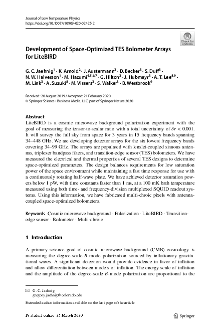 (PDF) Development of Space-Optimized TES Bolometer Arrays for LiteBIRD